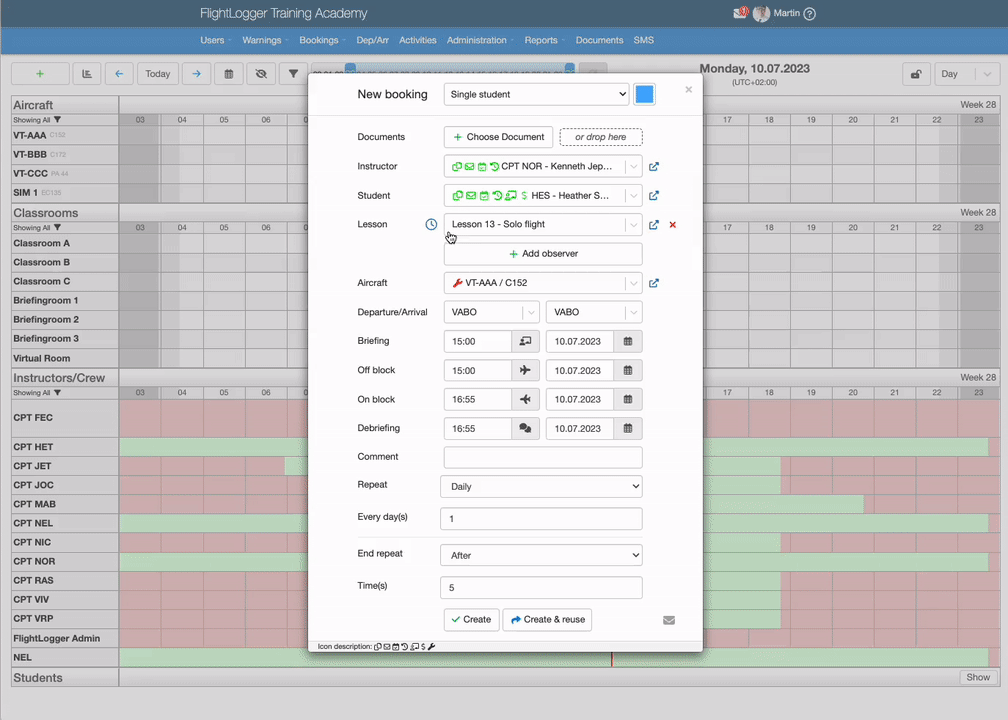 Creating recurring bookings